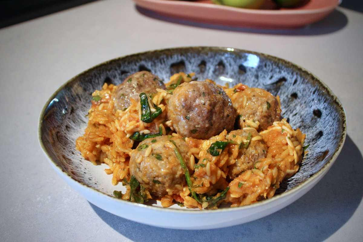 Bakitad Orzo and Meatballs – Fame Hungry
